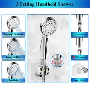 High Pressure Rainfall Shower Head, Rain Head with Height/Angle Adjustable Extension Arm and Handheld Combo, Koeka Flow Stainless Steel Powerful Spray Long Hose