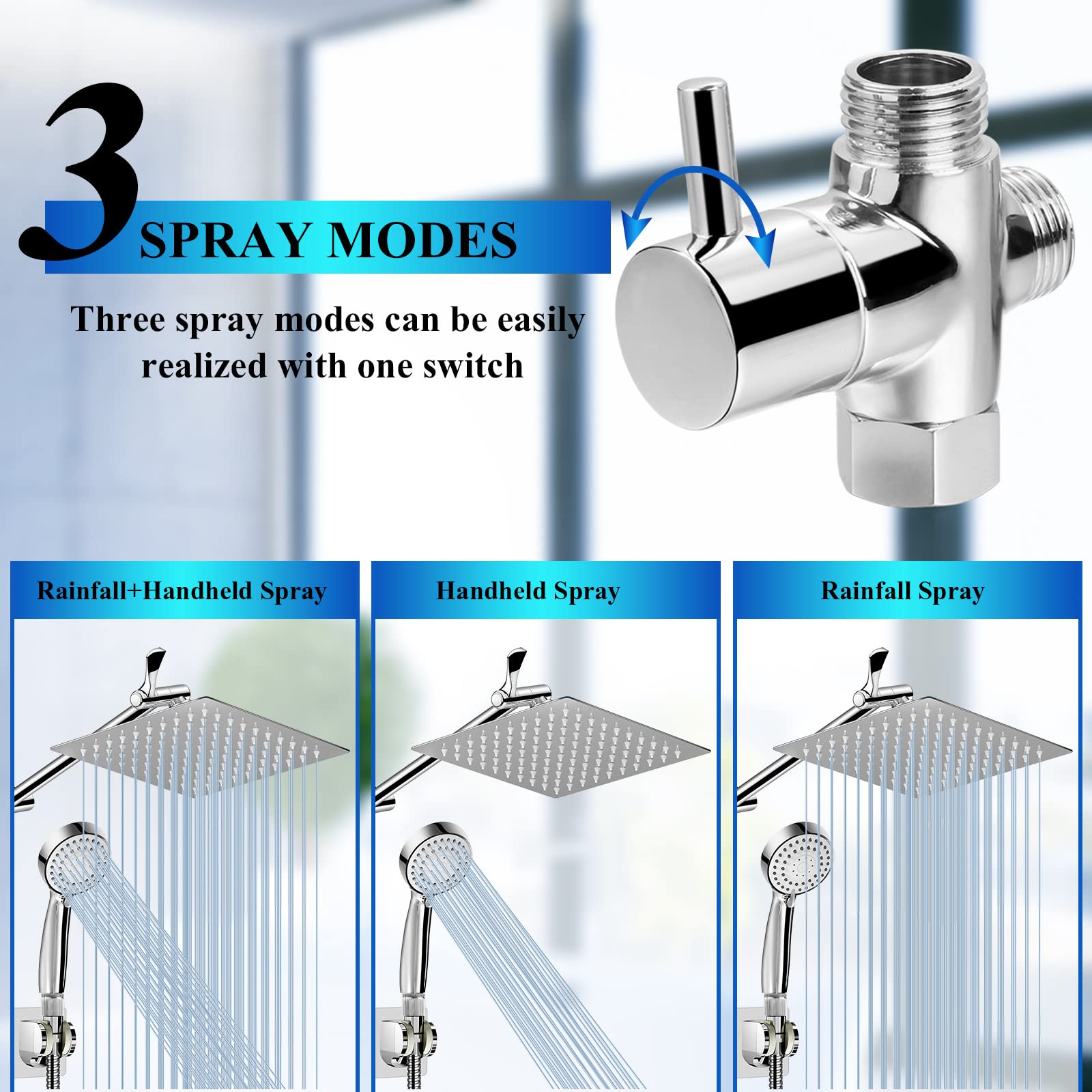 High Pressure Rainfall Shower Head, Rain Head with Height/Angle Adjustable Extension Arm and Handheld Combo, Koeka Flow Stainless Steel Powerful Spray Long Hose