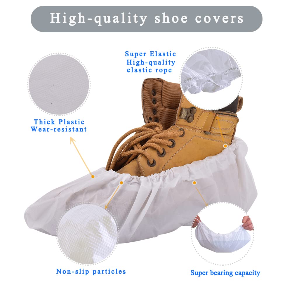 Sunshine post Shoe Covers Disposable,200Pack（100 Pairs）Boot Covers Waterproof Non Slip -Resistant One Size Fits Most for Rain Cleaning Indoor Floor Protection,White