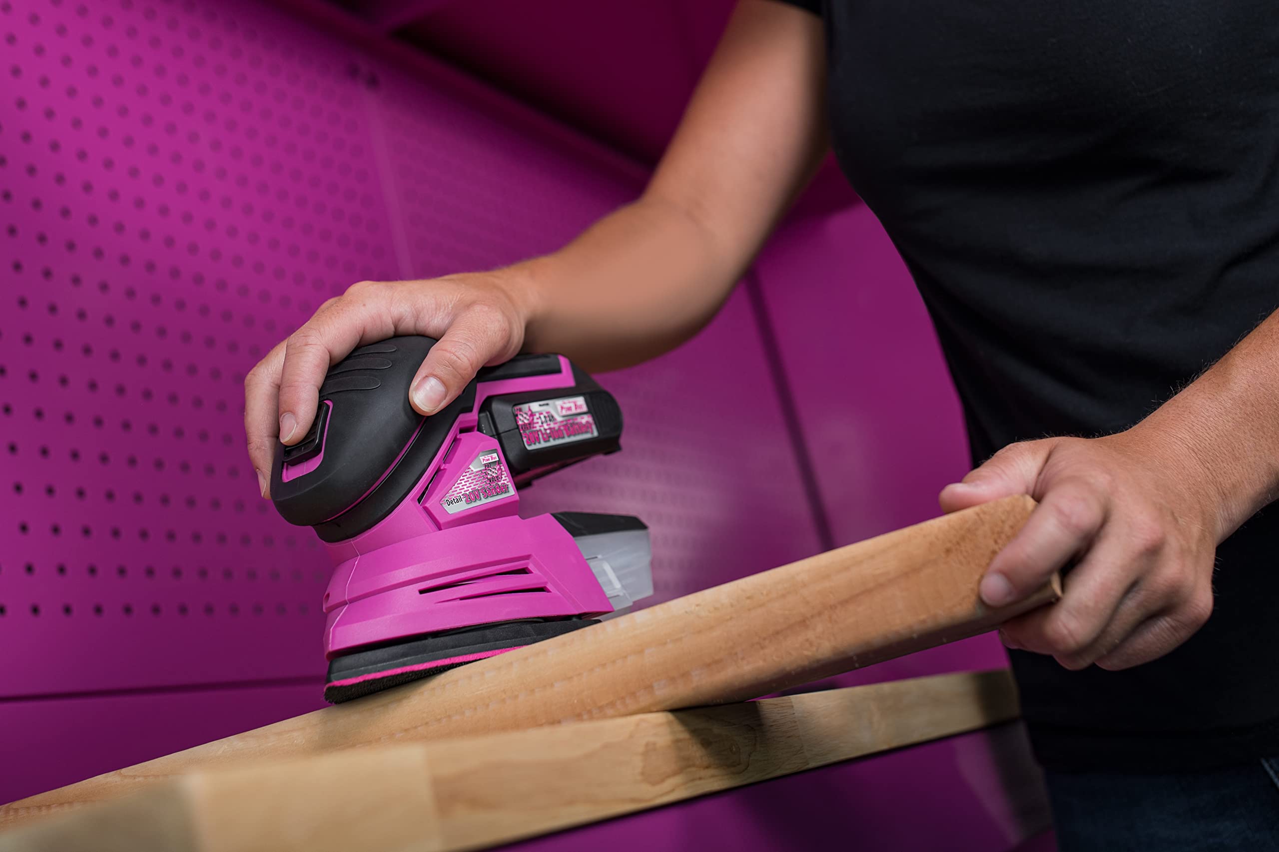 The Original Pink Box 20-Volt Li-ion Brushless Cordless Detail Sander with 2Ah Battery, Pink