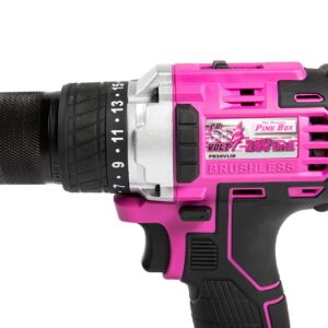 The Original Pink Box 20-Volt Lithium-Ion 1⁄2-Inch Keyless Chuck Brushless Cordless Drill With 2Ah Battery, Pink