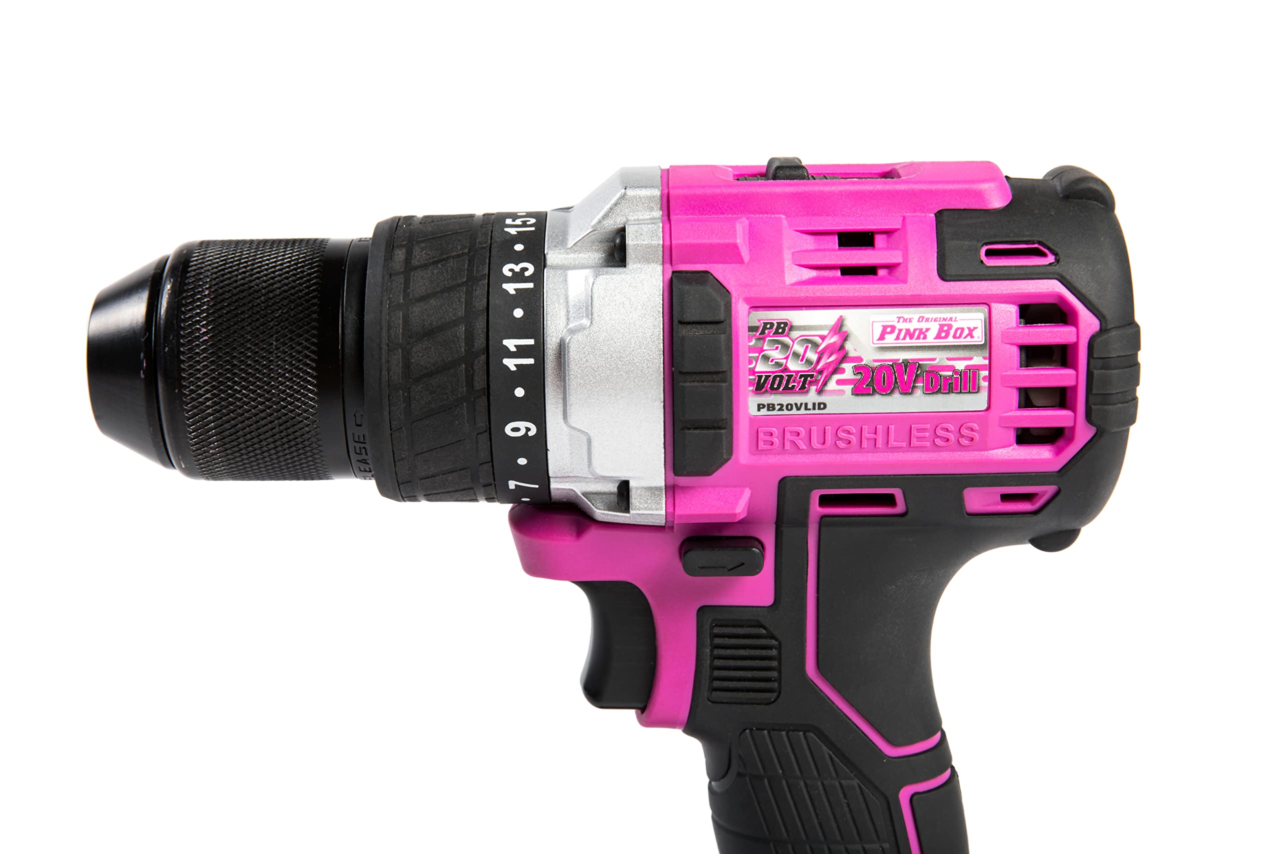 The Original Pink Box 20-Volt Lithium-Ion 1⁄2-Inch Keyless Chuck Brushless Cordless Drill With 2Ah Battery, Pink