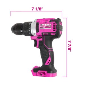 The Original Pink Box 20-Volt Lithium-Ion 1⁄2-Inch Keyless Chuck Brushless Cordless Drill With 2Ah Battery, Pink