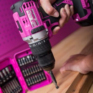 The Original Pink Box 20-Volt Lithium-Ion 1⁄2-Inch Keyless Chuck Brushless Cordless Drill With 2Ah Battery, Pink