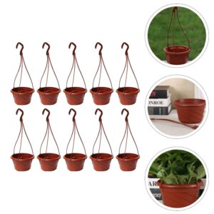 YARDWE Hanging Planter Balcony Orchid Pot: 10pcs Indoor Flower Basket Hanger Brown Succulent Pot Garden Flower Bonsai Container