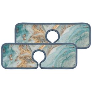 kitchen faucet absorbent mat 2 pieces abstract golden turquoise marble texture faucet sink splash guard bathroom counter and rv,faucet counter sink water stains preventer