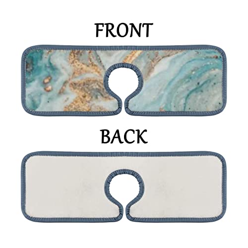 Kitchen Faucet Absorbent Mat 2 Pieces Abstract Golden Turquoise Marble Texture Faucet Sink Splash Guard Bathroom Counter and RV,Faucet Counter Sink Water Stains Preventer