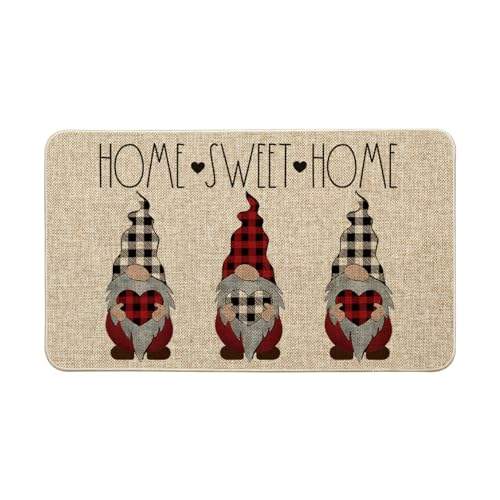 Artoid Mode Home Sweet Home Gnomes Decorative Doormat, Seasonal Holiday Valentine's Day Anniversary Wedding Low-Profile Yard Floor Switch Mat for Indoor Outdoor 17 x 29 Inch