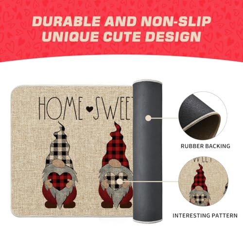 Artoid Mode Home Sweet Home Gnomes Decorative Doormat, Seasonal Holiday Valentine's Day Anniversary Wedding Low-Profile Yard Floor Switch Mat for Indoor Outdoor 17 x 29 Inch