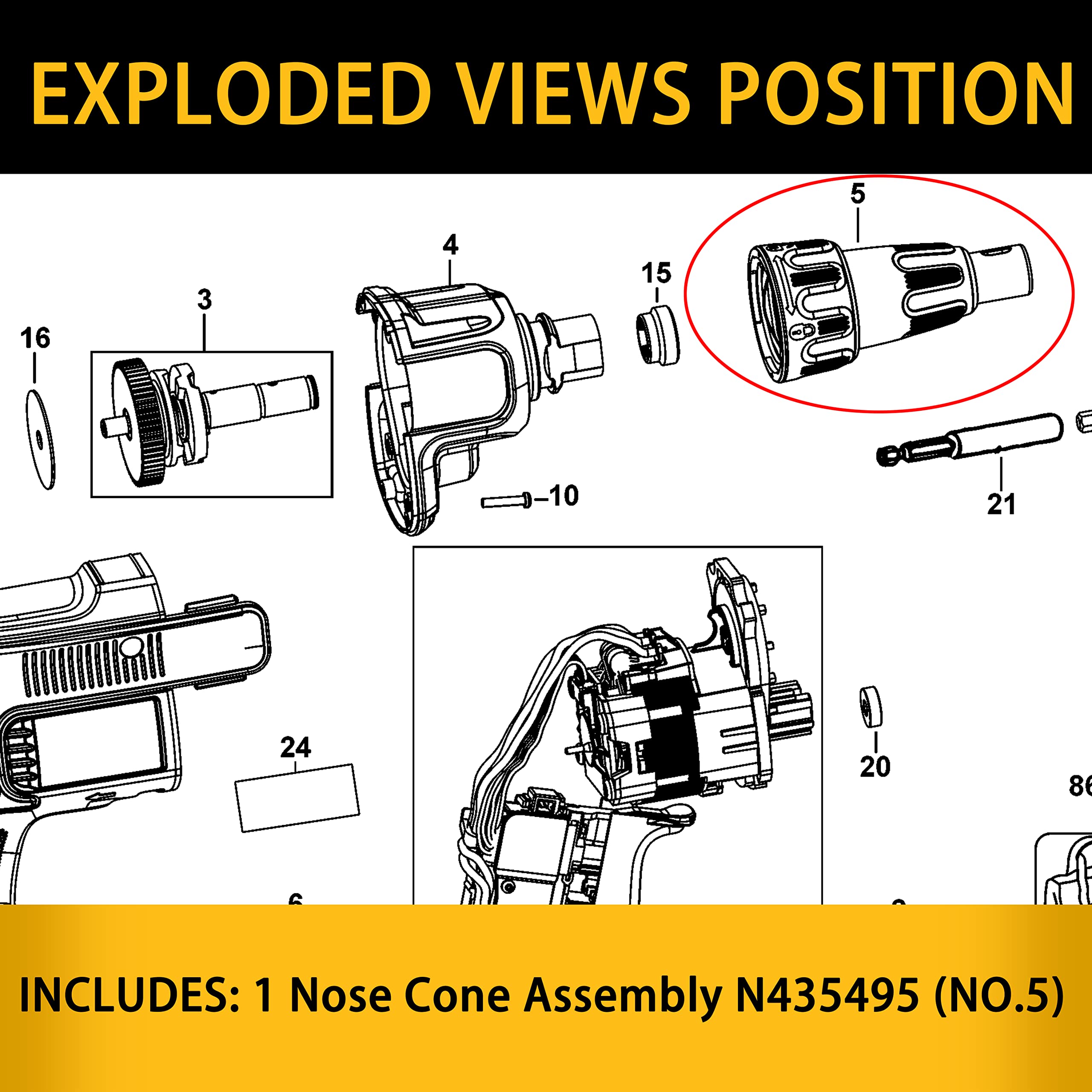 N435495 Nose Cone Assembly for Dewalt Brushless Drywall Screwgun Nose Piece DCF620 DCF621 DCF620B DCF620D2 DCF620M2