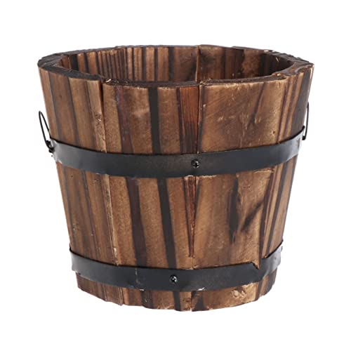 Retro Round Wooden Flower Pots Barrel Home Garden Office Balcony Bonsai Desktop Outdoor Decoration Planter