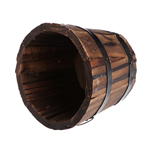 Retro Round Wooden Flower Pots Barrel Home Garden Office Balcony Bonsai Desktop Outdoor Decoration Planter