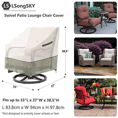 LSongSKY Outdoor Swivel Lounge Chair Cover,100% Waterproof Heavy Duty Outdoor Chair Covers,(33 L x 37 W x 38.5 H inches) Patio Furniture Cover for Swivel Patio Lounge Chair,White&Grayish Green