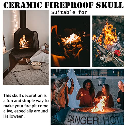 2pc Fire Pit Skull Ceramic Fireproof Rock Decor. for Campfire, Bonfire, Fireplace, Fire Pit, Halloween Decorations for Gas, Propane Or Wood Fires . Fireplace Ghost Decoration