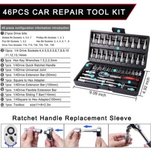 VEHIMACH Drive Socket Set, SAE and Metric Hex Bit Socket Set, Ratchet Wrench Set with S2 & CR-V Sockets, Mechanic Tool Kits for Auto Repair Household