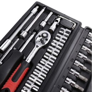 VEHIMACH Drive Socket Set, SAE and Metric Hex Bit Socket Set, Ratchet Wrench Set with S2 & CR-V Sockets, Mechanic Tool Kits for Auto Repair Household