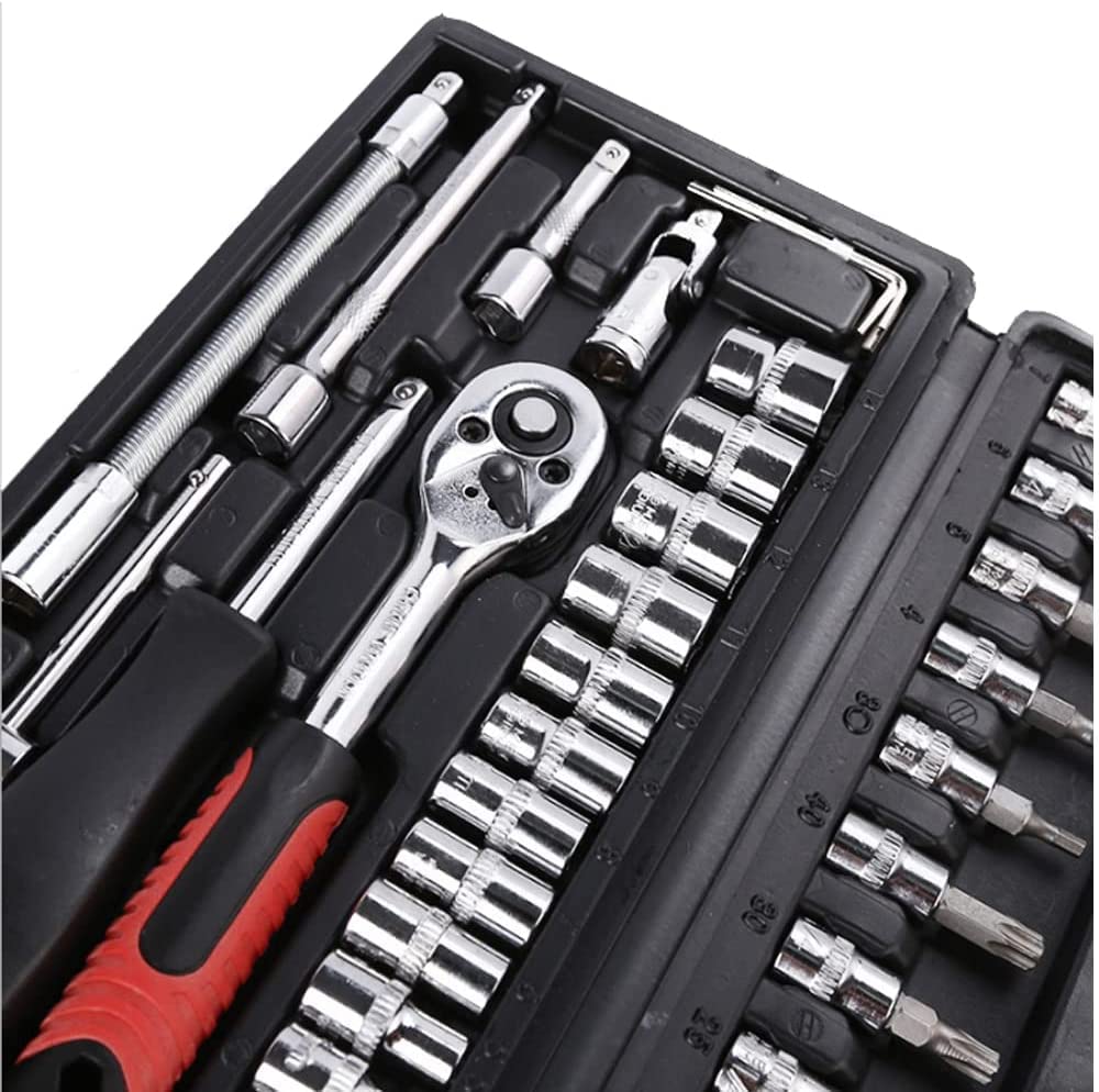 VEHIMACH Drive Socket Set, SAE and Metric Hex Bit Socket Set, Ratchet Wrench Set with S2 & CR-V Sockets, Mechanic Tool Kits for Auto Repair Household