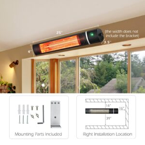 Tangkula 1500W Wall-Mounted Patio Heater, Electric Gold Tube Infrared Space Heater w/ 3 Power Settings, Remote Control, IP65 Waterproof Fast Heating Patio Heater for Indoor/Outdoor (Black)