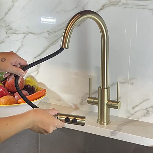 Luna&Muni,Kitchen faucets Brushed Nickel,Kitchen faucets,Kitchen Faucet with Pull Down Sprayer, Kitchen Sink Faucet with 2 Handles,Kitchen Sink faucets,Kitchen Sink faucets with pullout Sprayer