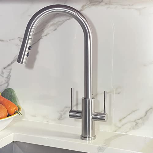 Luna&Muni,Kitchen faucets Brushed Nickel,Kitchen faucets,Kitchen Faucet with Pull Down Sprayer, Kitchen Sink Faucet with 2 Handles,Kitchen Sink faucets,Kitchen Sink faucets with pullout Sprayer