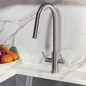 Luna&Muni,Kitchen faucets Brushed Nickel,Kitchen faucets,Kitchen Faucet with Pull Down Sprayer, Kitchen Sink Faucet with 2 Handles,Kitchen Sink faucets,Kitchen Sink faucets with pullout Sprayer