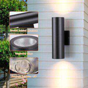 DAKAFUL Outdoor Wall Lights 2Pack, Integrated LED Cylinder Up Down 12W 2700K Modern Aluminum Light, Waterproof Exterior Light for Porch Patio Door