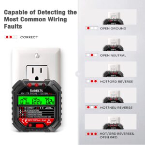 KAIWEETS Outlet Tester Electrical GFCI Receptacle Detector with LCD Display, 3 Prong 120V AC Voltage Socket Checker, 6 Visual Indication/Wiring Legend for Home