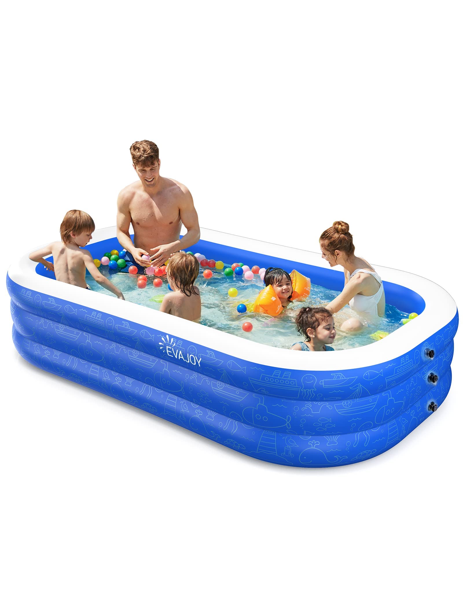 Inflatable Pool, EVAJOY 118'' x 72'' x 20'' Above Ground Pool, Kiddie Pool Large Size Thickened Blow Up Swimming Pools Play Center for Kids Children Family Outdoor Garden Backyard