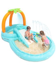 kiddie pool, evajoy inflatable play center kids pool with slide, water sprayers thickened wear-resistant full-sized swimming pool for kids toddler children, garden backyard & indoor use 110”x71”x53”