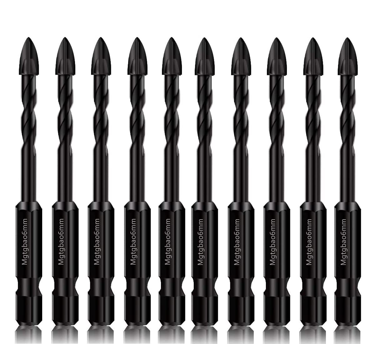 Mgtgbao 10PC 6mm Masonry Drill Bits, 1/4” Concrete Drill Bit Set for Tile,Brick, Plastic and Wood,Tungsten Carbide Tip Best for Wall Mirror and Ceramic Tile.