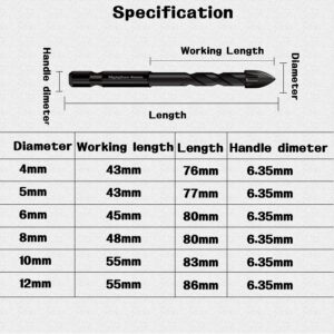 Mgtgbao 10PC 6mm Masonry Drill Bits, 1/4” Concrete Drill Bit Set for Tile,Brick, Plastic and Wood,Tungsten Carbide Tip Best for Wall Mirror and Ceramic Tile.