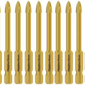 Mgtgbao Golden 10PC 6mm Masonry Drill Bits, Concrete Drill Bit Set for Tile,Brick, Plastic and Wood,Tungsten Carbide Tip Best for Wall Mirror and Ceramic Tile.