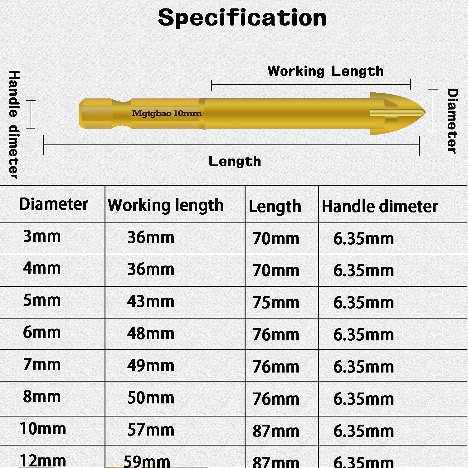 Mgtgbao Golden 10PC 6mm Masonry Drill Bits, Concrete Drill Bit Set for Tile,Brick, Plastic and Wood,Tungsten Carbide Tip Best for Wall Mirror and Ceramic Tile.