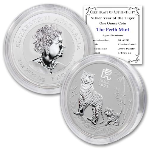 2022 P 1 oz Silver Australian Lunar Year of the Tiger Coin Brilliant Uncirculated (in Capsule) with a Certificate of Authenticity $1 Seller BU