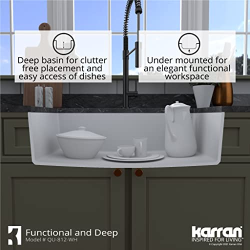 Karran QU-812 Undermount 32.5 in. Large Single Bowl Quartz Kitchen Sink Kit in White