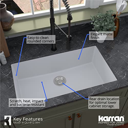 Karran QU-812 Undermount 32.5 in. Large Single Bowl Quartz Kitchen Sink Kit in White