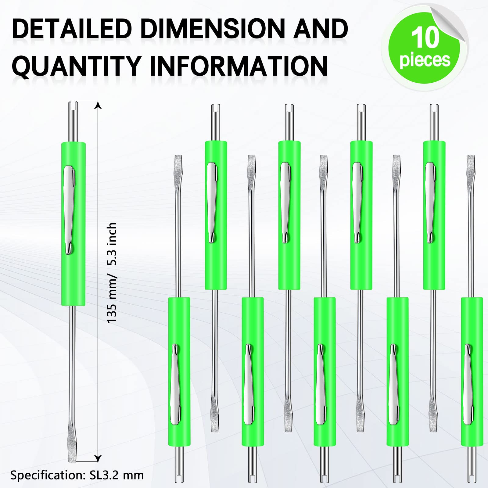 Zhehao 10 Pcs Pocket Screwdriver with Valve Core Removal Tools, Mini Screwdriver Set Small Dual Use Screwdriver Kit with Clip for Mechanics Electricians Electronic Technician Assembler（Green）