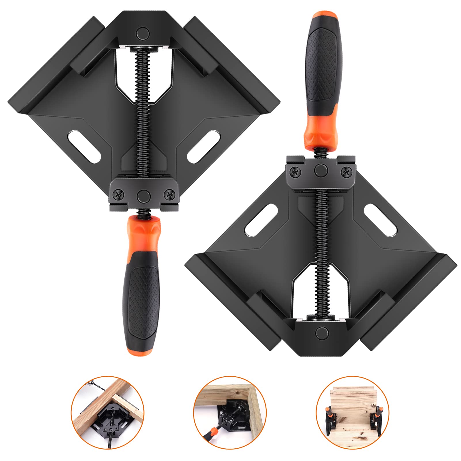 ENGiNDOT Corner Clamp 2Pcs, Right Angle Clamp 90 Degree for Woodworking, Aluminum Alloy Frame Clamp, Adjustable Swing Jaw, Carbon Steel Threaded Rod, Ideal for Welding, Framing, Drilling, Doweling