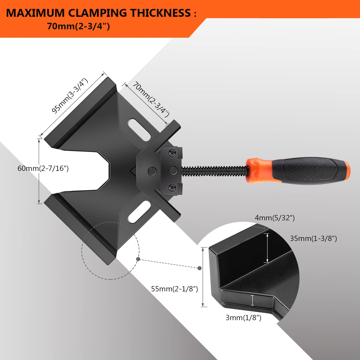 ENGiNDOT Corner Clamp 2Pcs, Right Angle Clamp 90 Degree for Woodworking, Aluminum Alloy Frame Clamp, Adjustable Swing Jaw, Carbon Steel Threaded Rod, Ideal for Welding, Framing, Drilling, Doweling