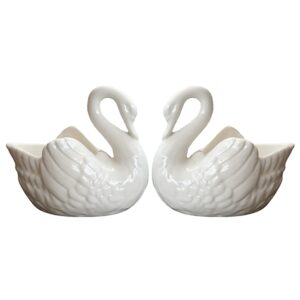 yongyan 2 pack swan flower pot statue decoration ceramics garden planters containers pot bookshelf office desktop decor