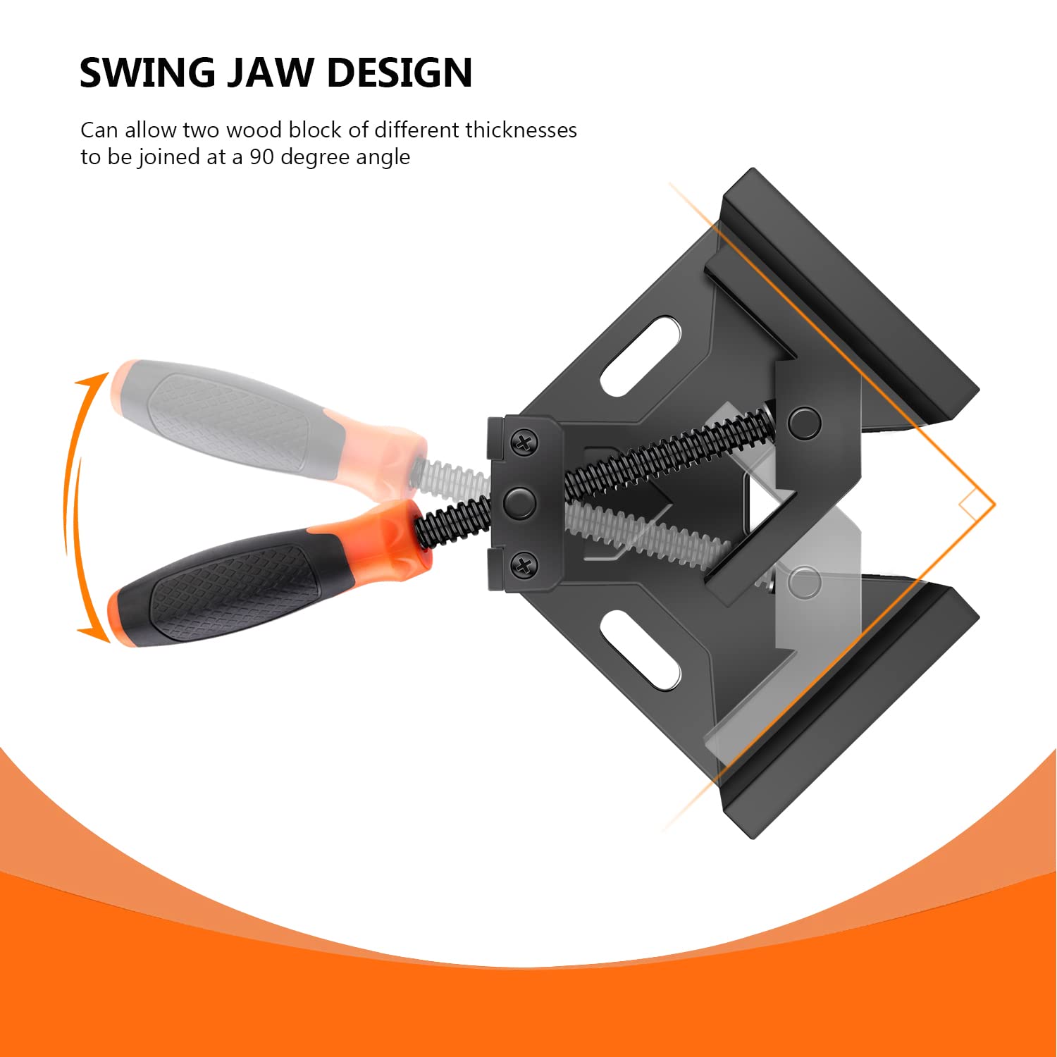 ENGiNDOT Corner Clamp 2Pcs, Right Angle Clamp 90 Degree for Woodworking, Aluminum Alloy Frame Clamp, Adjustable Swing Jaw, Carbon Steel Threaded Rod, Ideal for Welding, Framing, Drilling, Doweling