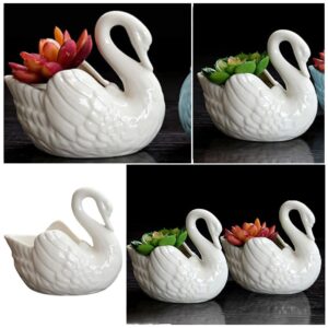 YONGYAN 2 Pack Swan Flower Pot Statue Decoration Ceramics Garden Planters Containers Pot Bookshelf Office Desktop Decor