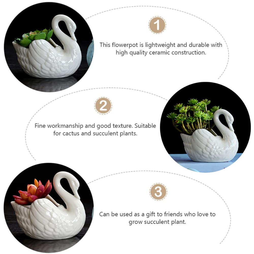 YONGYAN 2 Pack Swan Flower Pot Statue Decoration Ceramics Garden Planters Containers Pot Bookshelf Office Desktop Decor