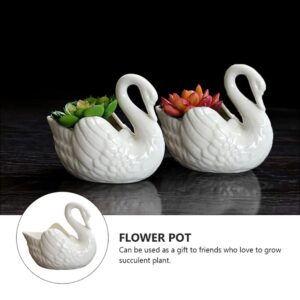 YONGYAN 2 Pack Swan Flower Pot Statue Decoration Ceramics Garden Planters Containers Pot Bookshelf Office Desktop Decor