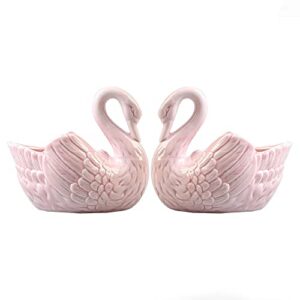 yongyan 2 pack swan flower pot statue decoration ceramics garden planters containers pot bookshelf office desktop decor (pink)