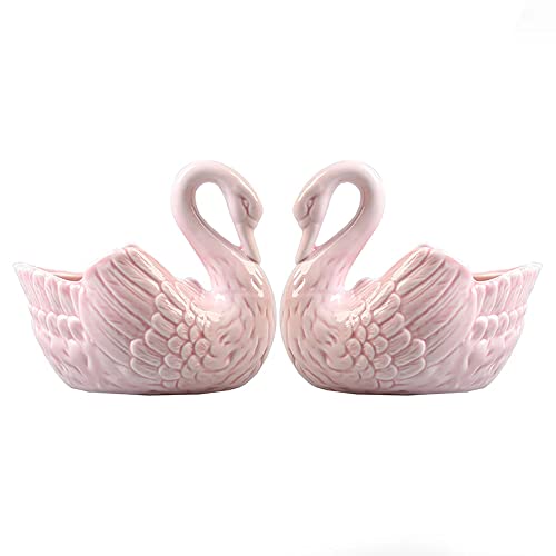 YONGYAN 2 Pack Swan Flower Pot Statue Decoration Ceramics Garden Planters Containers Pot Bookshelf Office Desktop Decor (Pink)