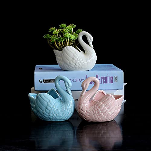 YONGYAN 2 Pack Swan Flower Pot Statue Decoration Ceramics Garden Planters Containers Pot Bookshelf Office Desktop Decor (Pink)