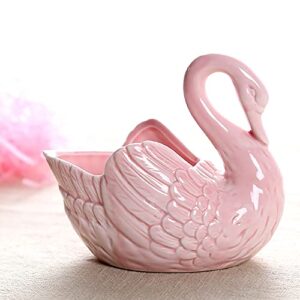 YONGYAN 2 Pack Swan Flower Pot Statue Decoration Ceramics Garden Planters Containers Pot Bookshelf Office Desktop Decor (Pink)