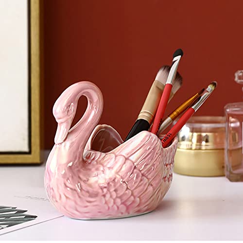 YONGYAN 2 Pack Swan Flower Pot Statue Decoration Ceramics Garden Planters Containers Pot Bookshelf Office Desktop Decor (Pink)