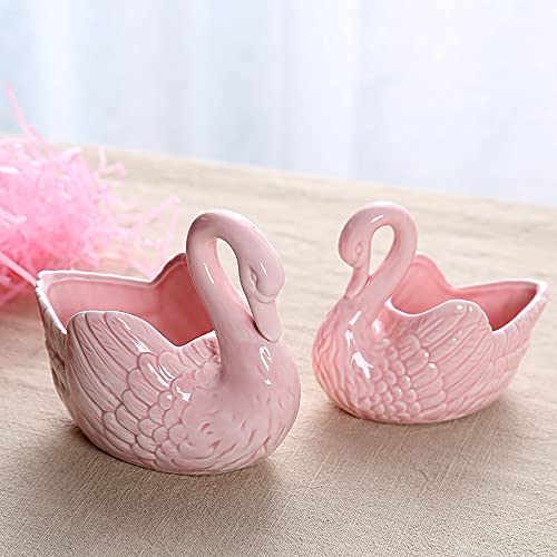 YONGYAN 2 Pack Swan Flower Pot Statue Decoration Ceramics Garden Planters Containers Pot Bookshelf Office Desktop Decor (Pink)